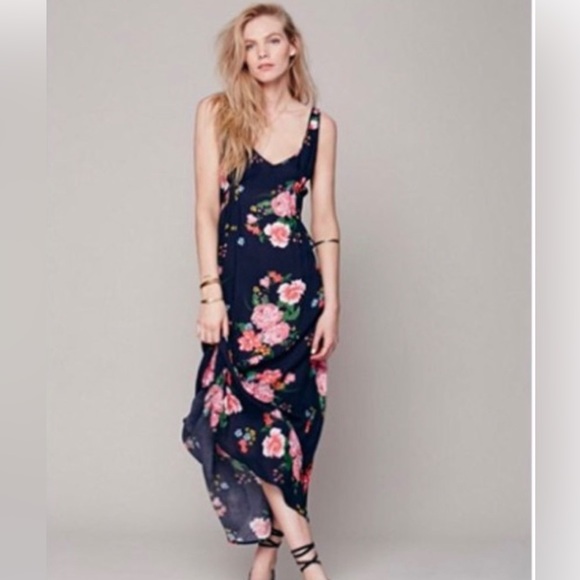 Free People | Dresses | Free People Intimately Blue Floral Maxi Dress ...